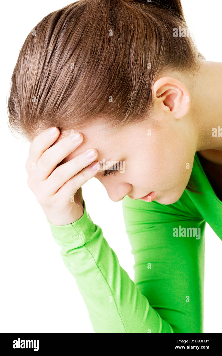 Young beautiful woman in depression. Isolated on white background Stock ...