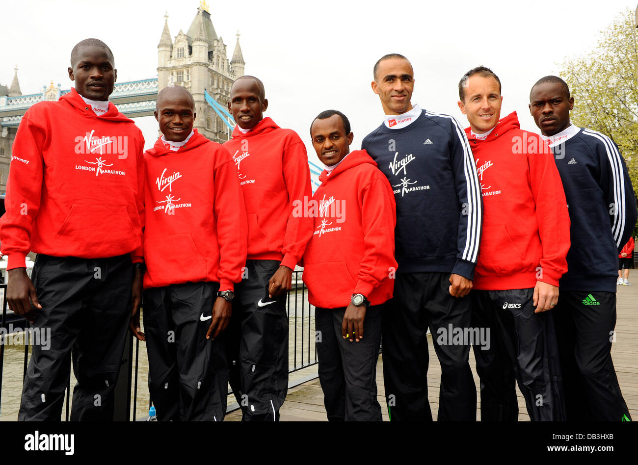 (L-R) Abel Kirui of Kenya, James Kwambai of Kenya, Martin Lel of Kenya ...