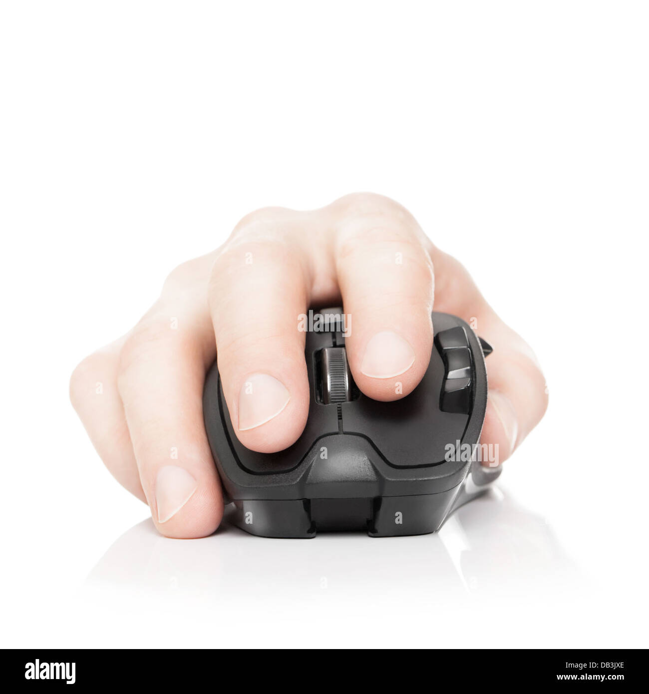 Male hand holding computer mouse isolated on a white background Stock ...
