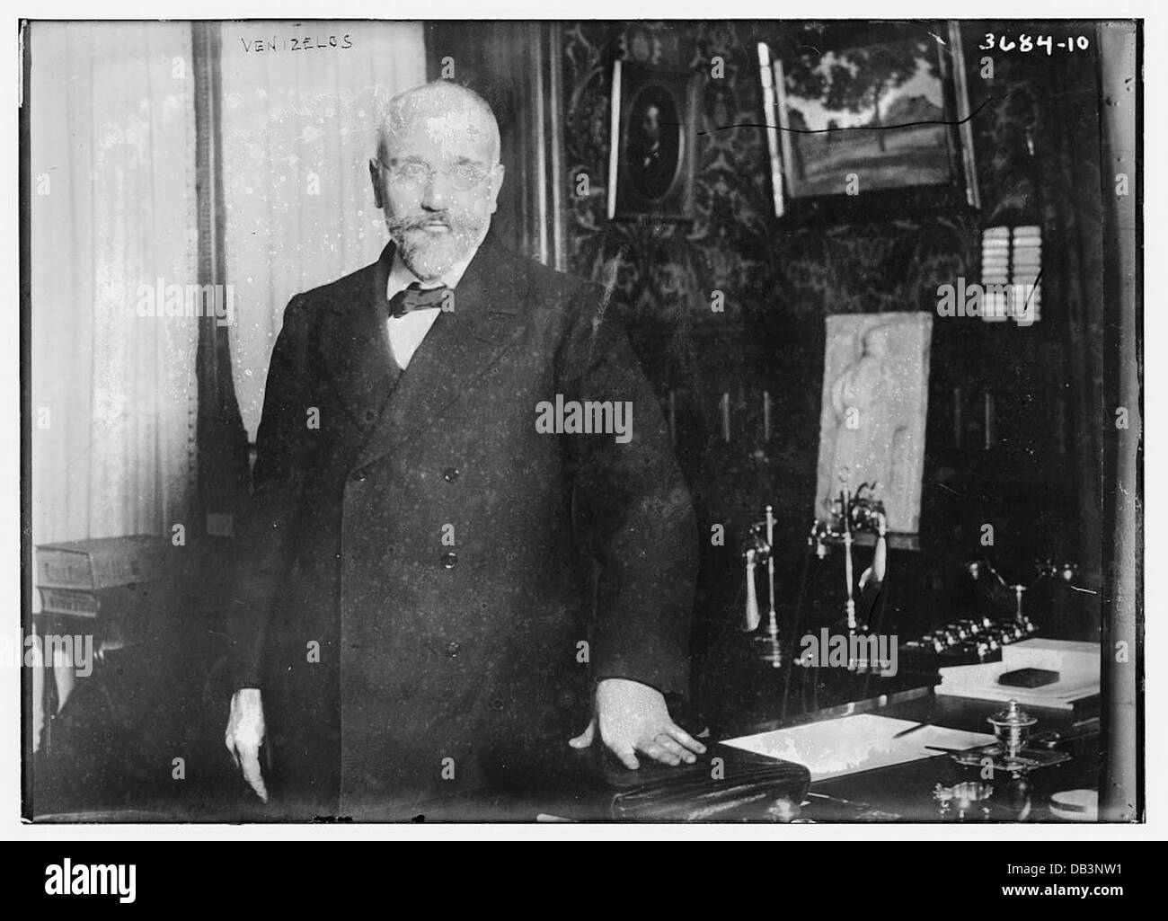This historical portrait captures Eleftherios Venizelos, the prominent ...