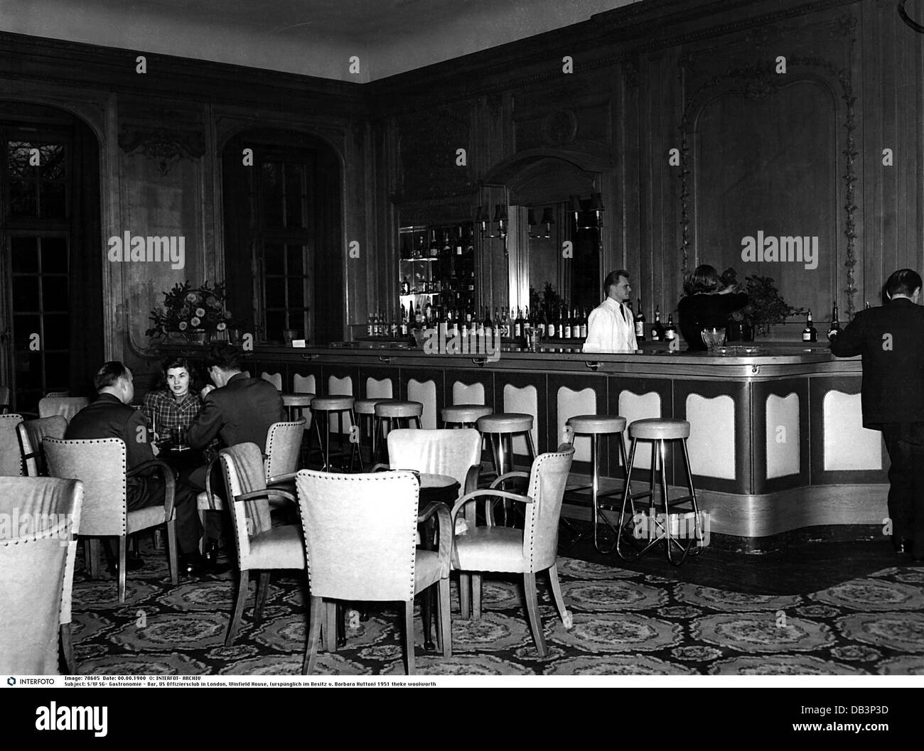 gastronomy, bar, US officer's club, Winfield House, London, 1951 ...