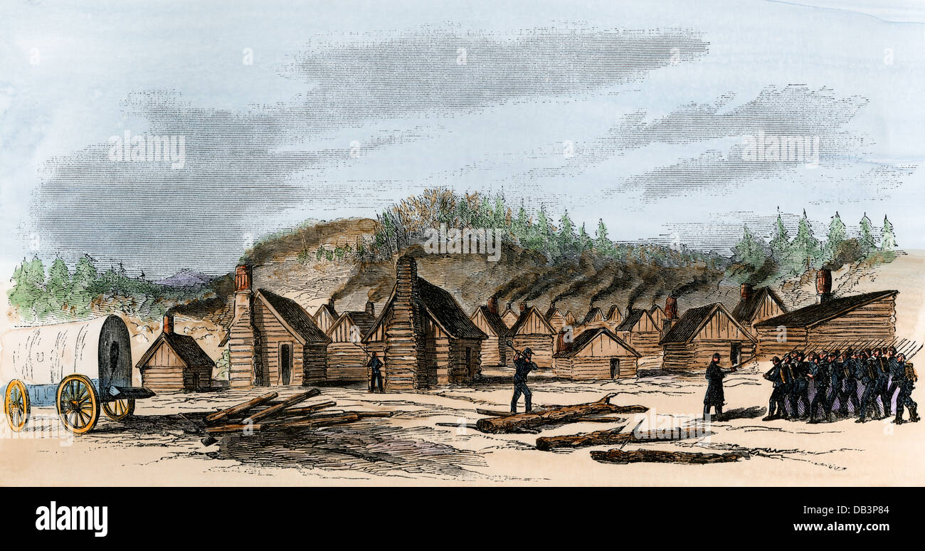Camp of the Army of the Potomac in Virginia, winter 1863. Hand-colored ...