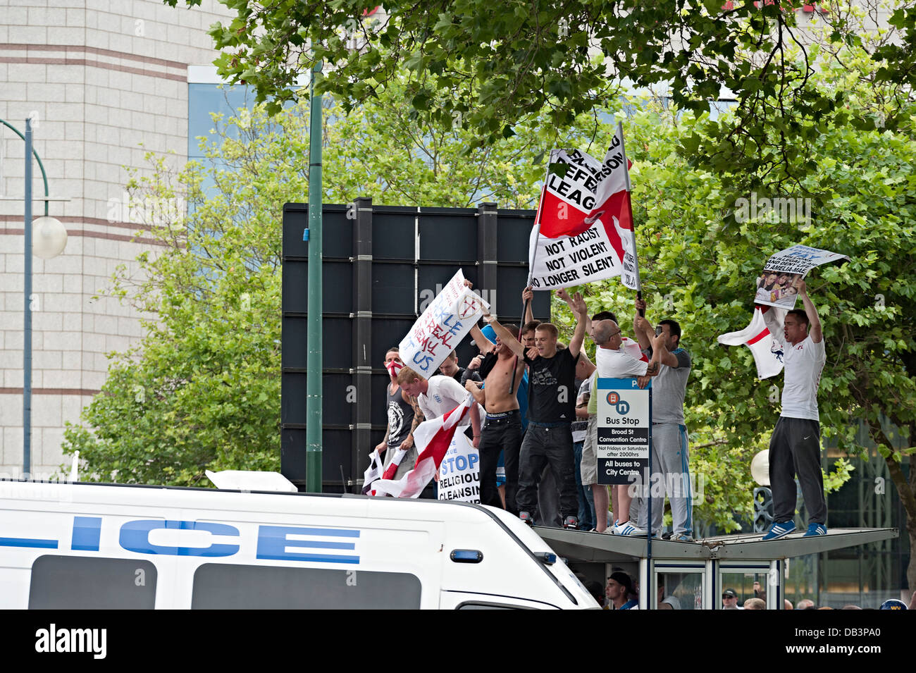 edl protest birmingham july 20th 2013 flag waving Stock Photo - Alamy