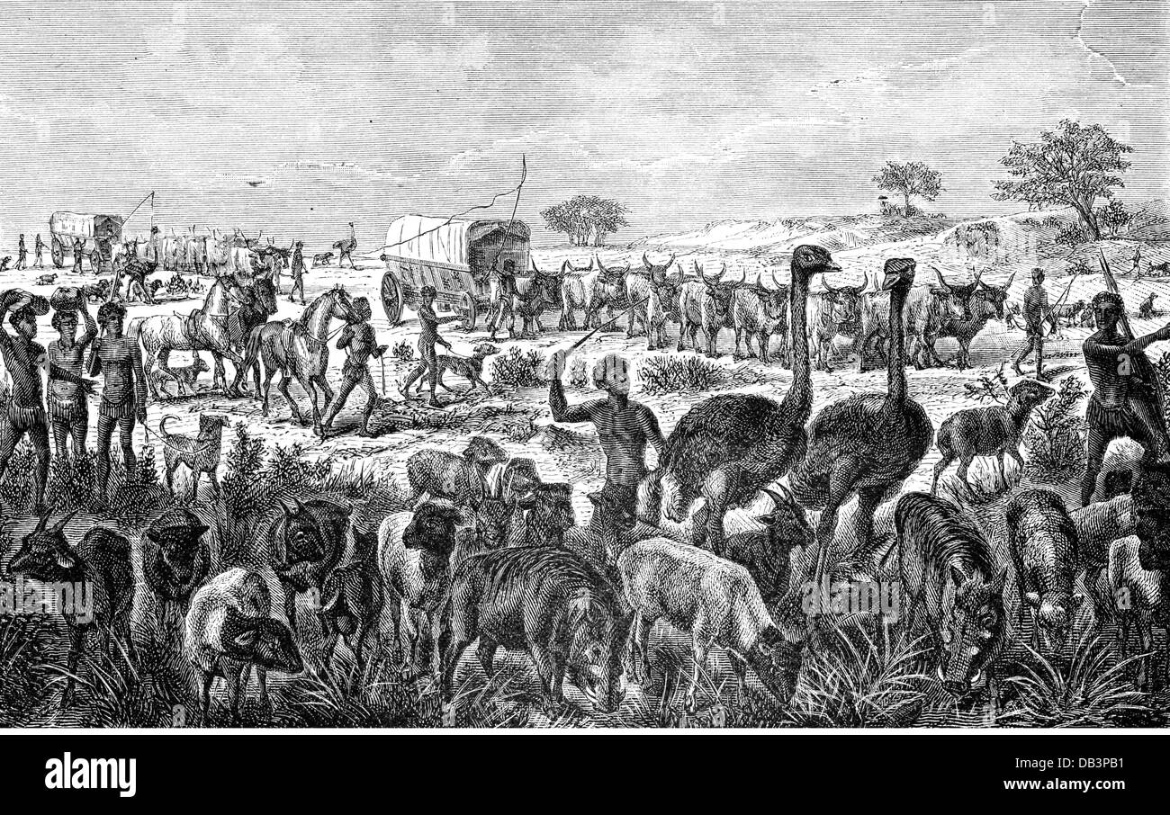 geography / travel, South Africa, people, Boers during migration, wood ...