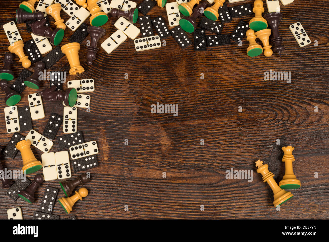 Arrangement of domino stones and chess pieces Stock Photo - Alamy
