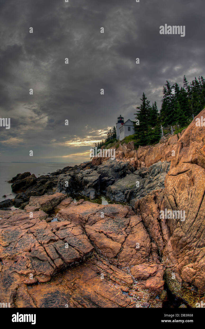 Bass Harbor Lighthouse overlooking Atlantic Ocean Stock Photo - Alamy
