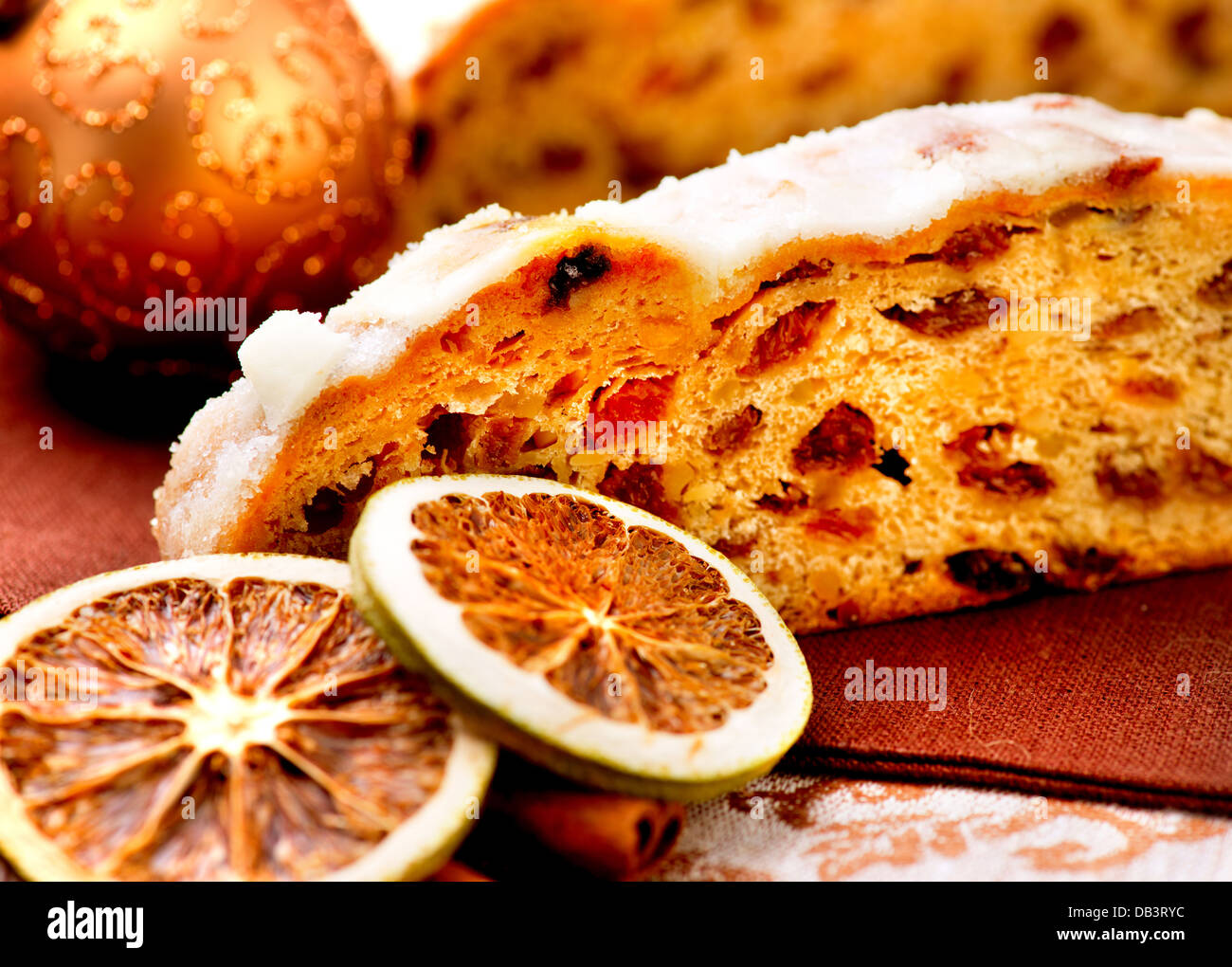Christmas Stollen. Traditional Sweet Fruit Loaf with Icing Sugar Stock ...
