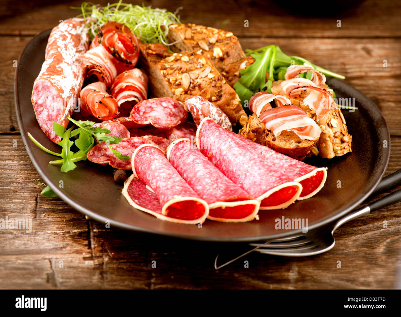 Sausage. Various Italian Ham, Salami and Bacon. Meat Food Stock Photo ...