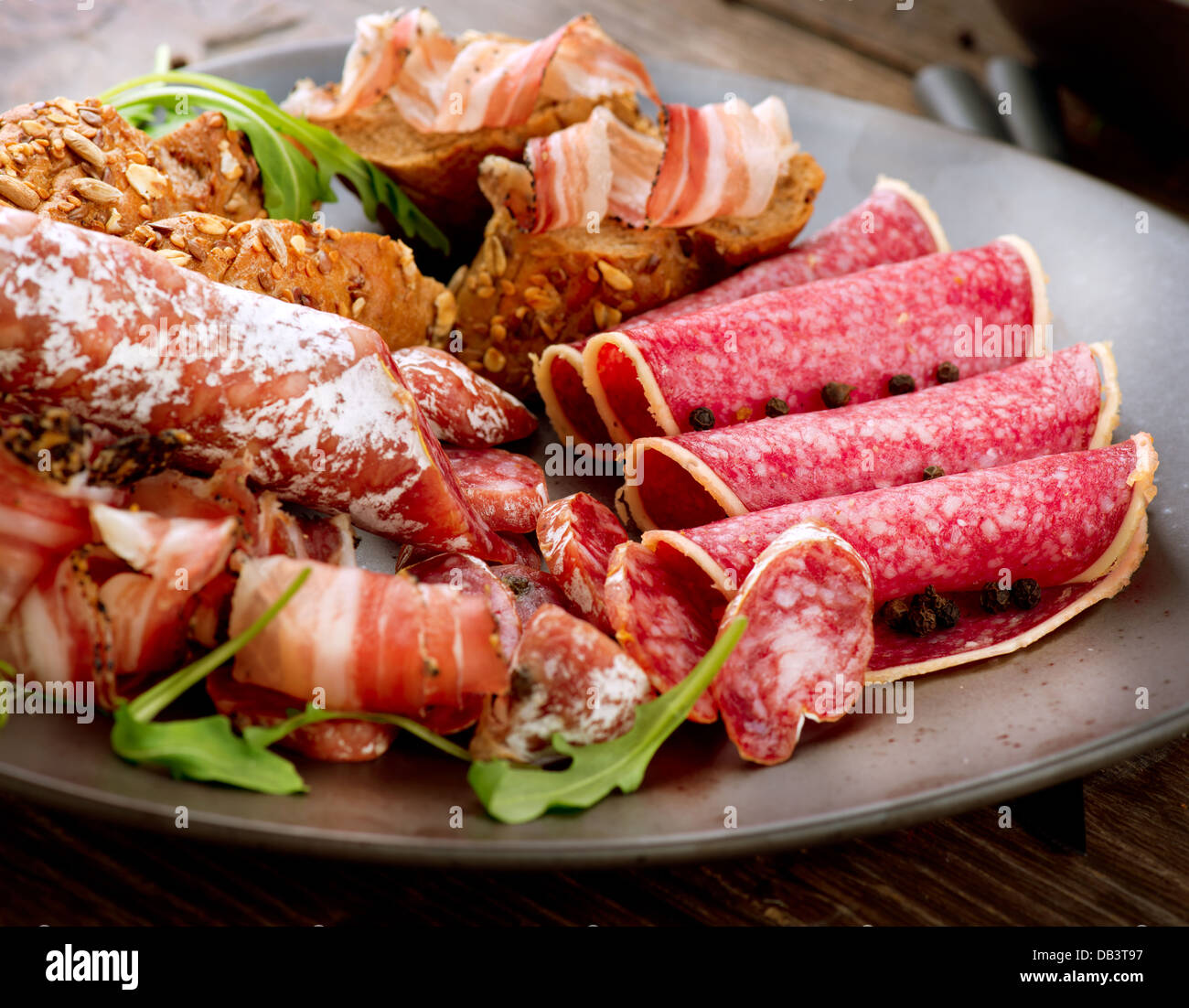 Sausage. Various Italian Ham, Salami and Bacon. Meat Food Stock Photo ...