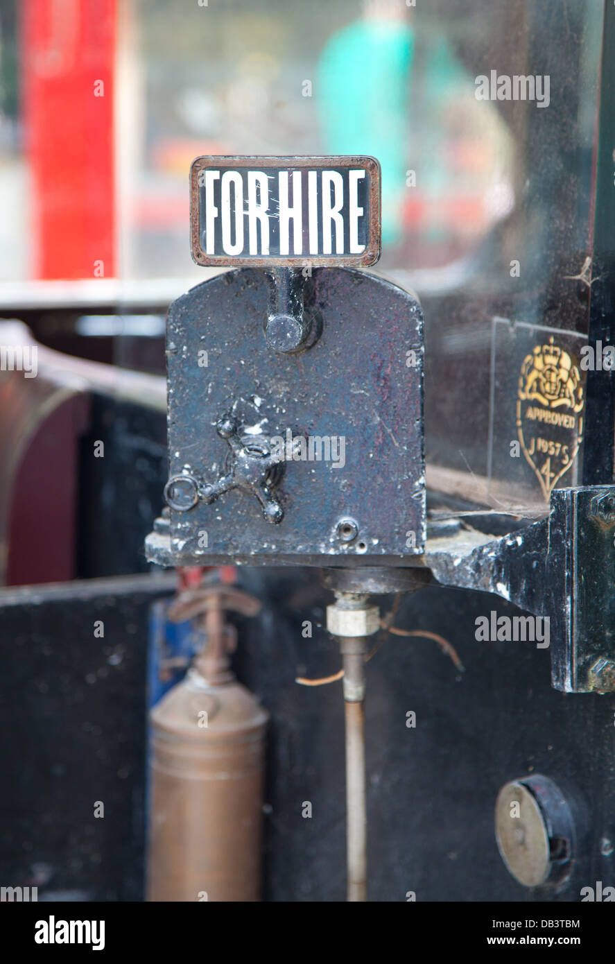 For Hire Meter on a 1950 black Hackney cab / Taxi and vintage fire ...