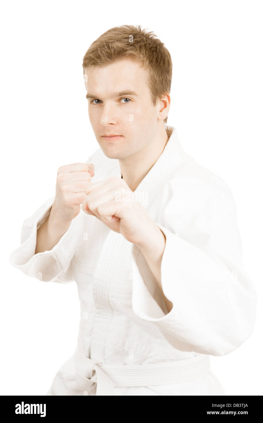 Martial art fighter ready to fight isolated on a white background Stock ...