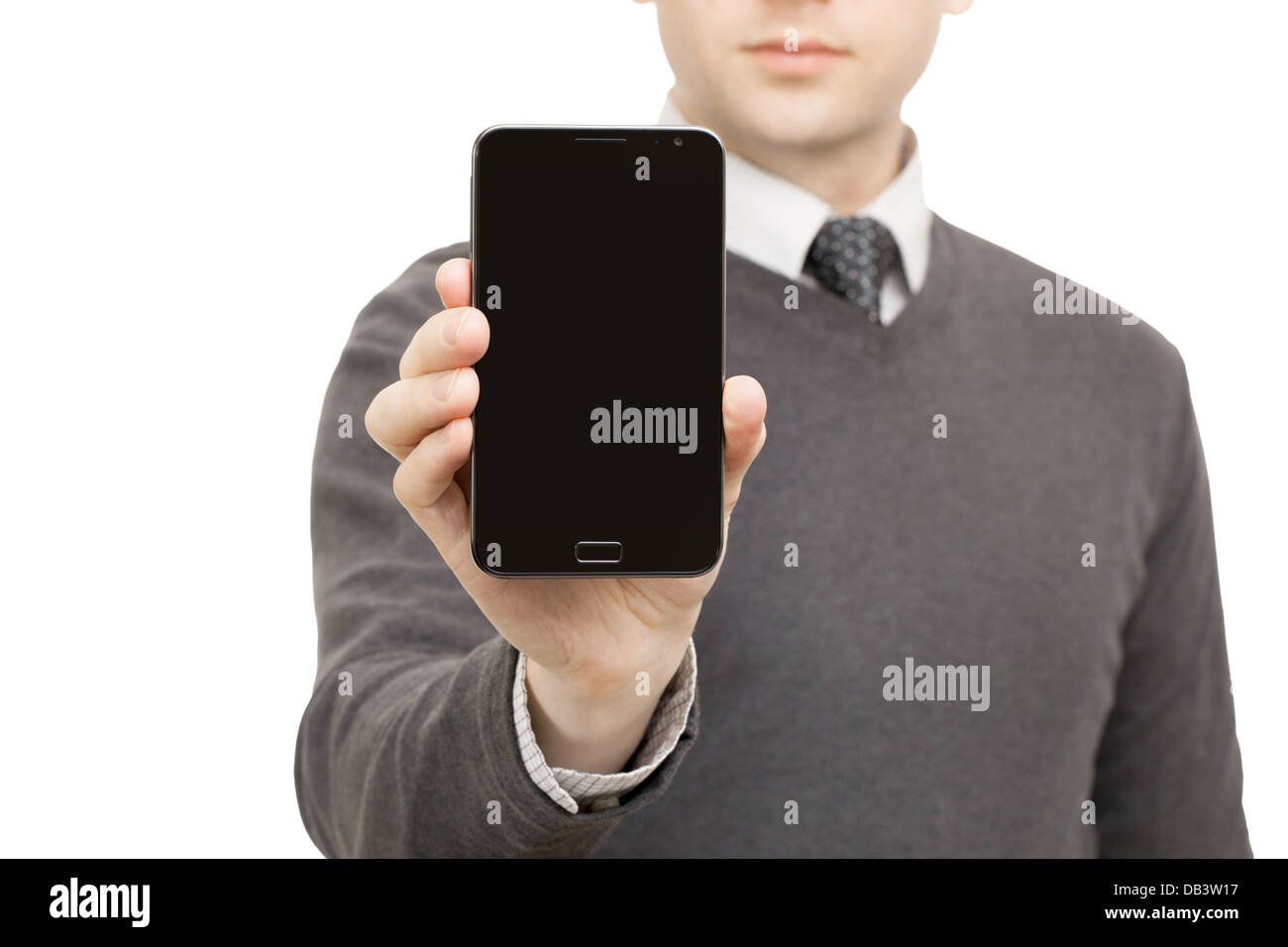 Young male holding big touchscreen smart phone Stock Photo - Alamy