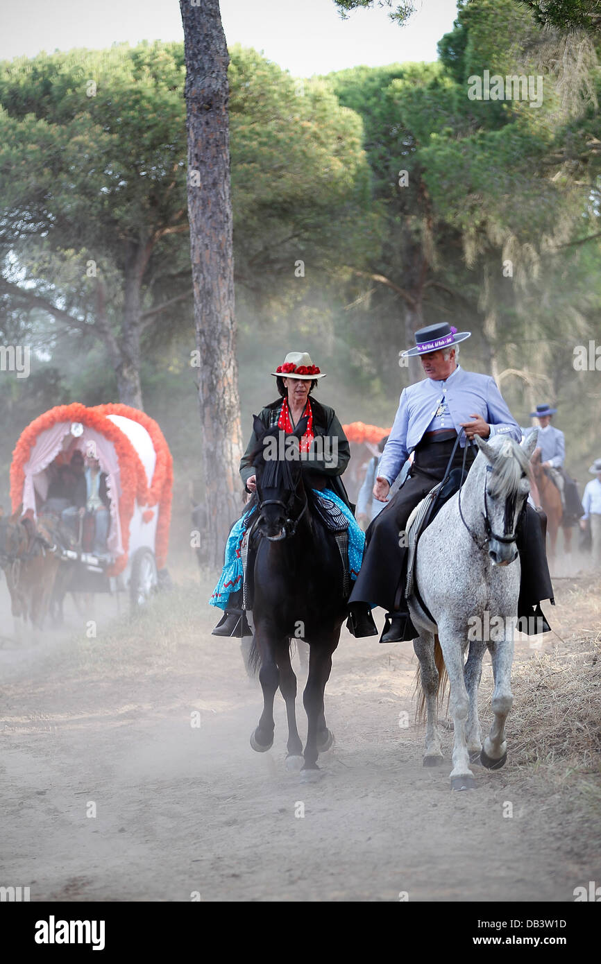 Catholic pilgrims making the pilgrimage to the shrine in El Rocio ...