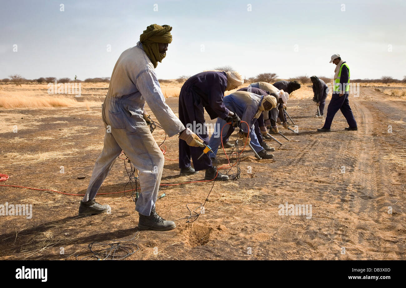 Geo Physical Survey during oil exploration. Front end crew setting ...