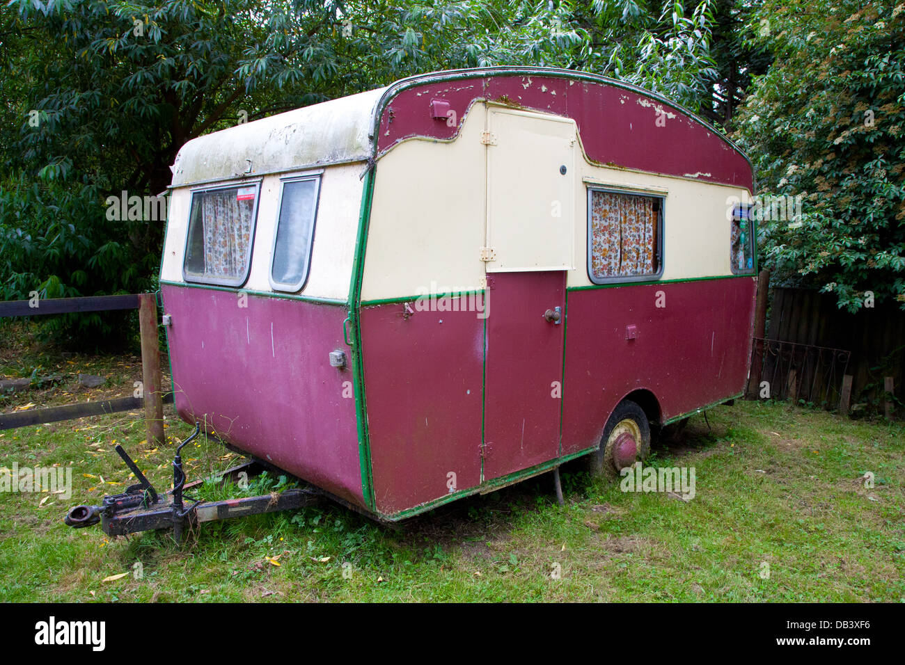 A shabby / decaying 1950s caravan photographed at a 1950s museum in Cae ...