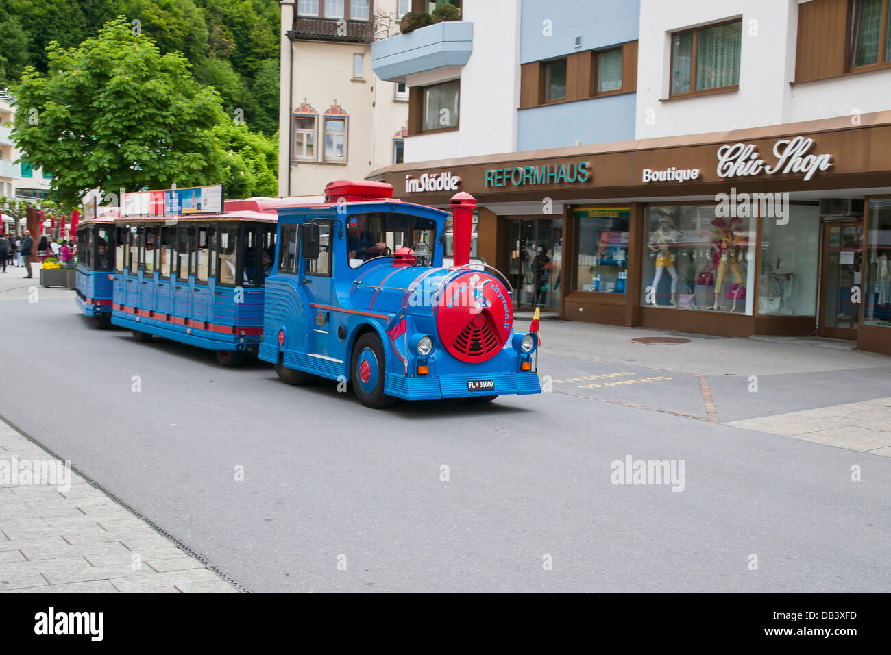 Blue city train in Vaduz, Liechtenstein, Principality of Liechtenstein ...