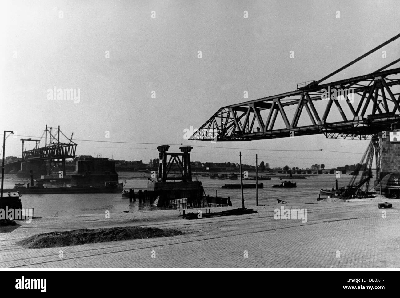 post war period, destroyed cities, Germany, Cologne, destroyed bridge ...