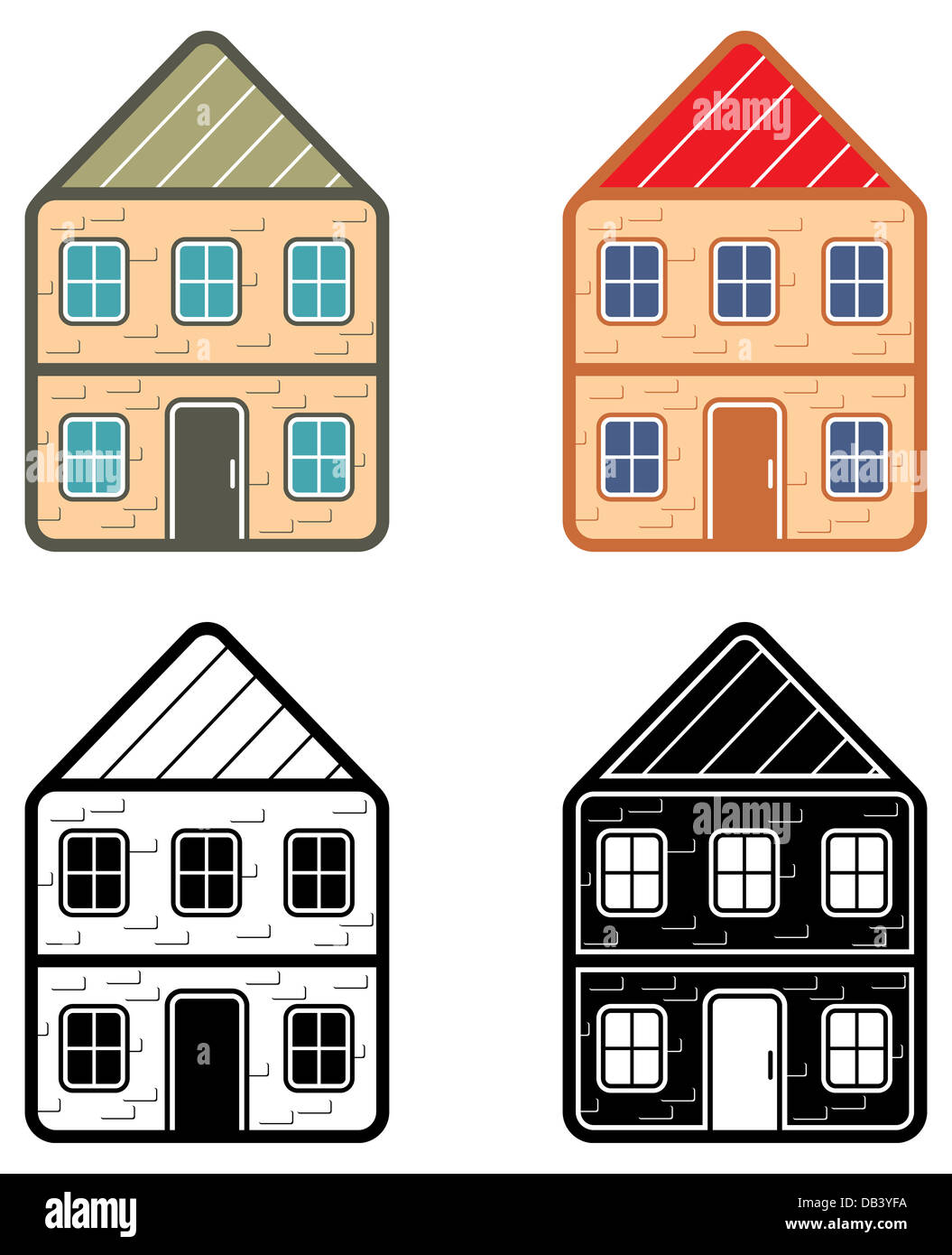 Image icons of houses in different colors on a white background Stock ...