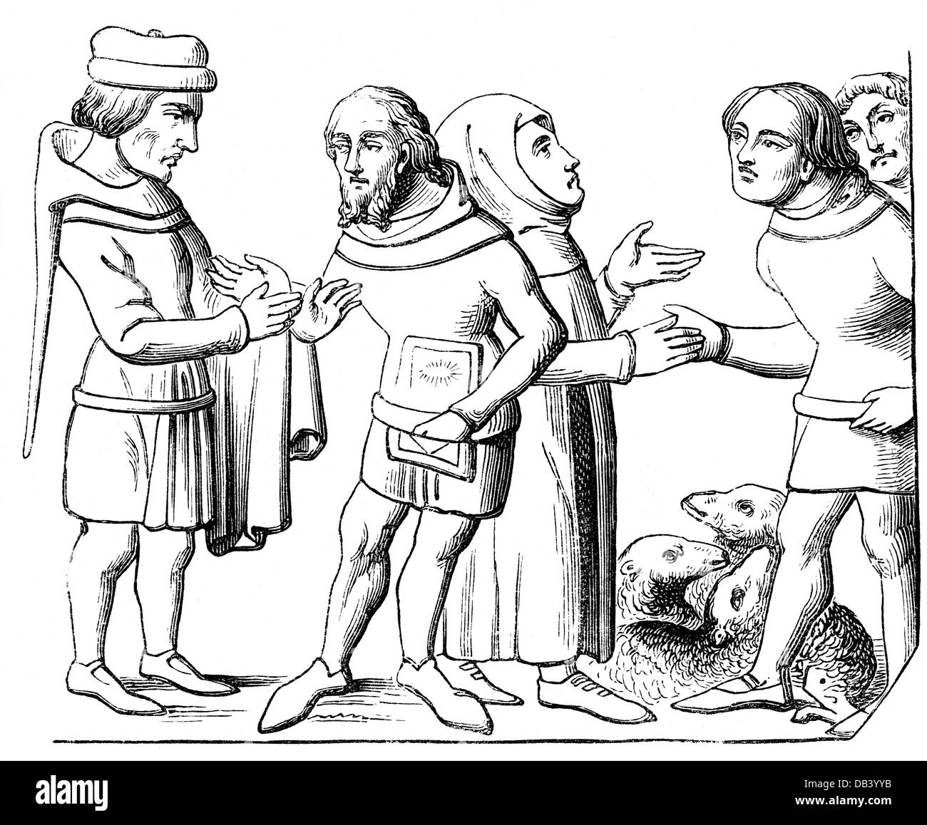 trade,merchants,after miniature from a manuscript,Bibliotheque de ...