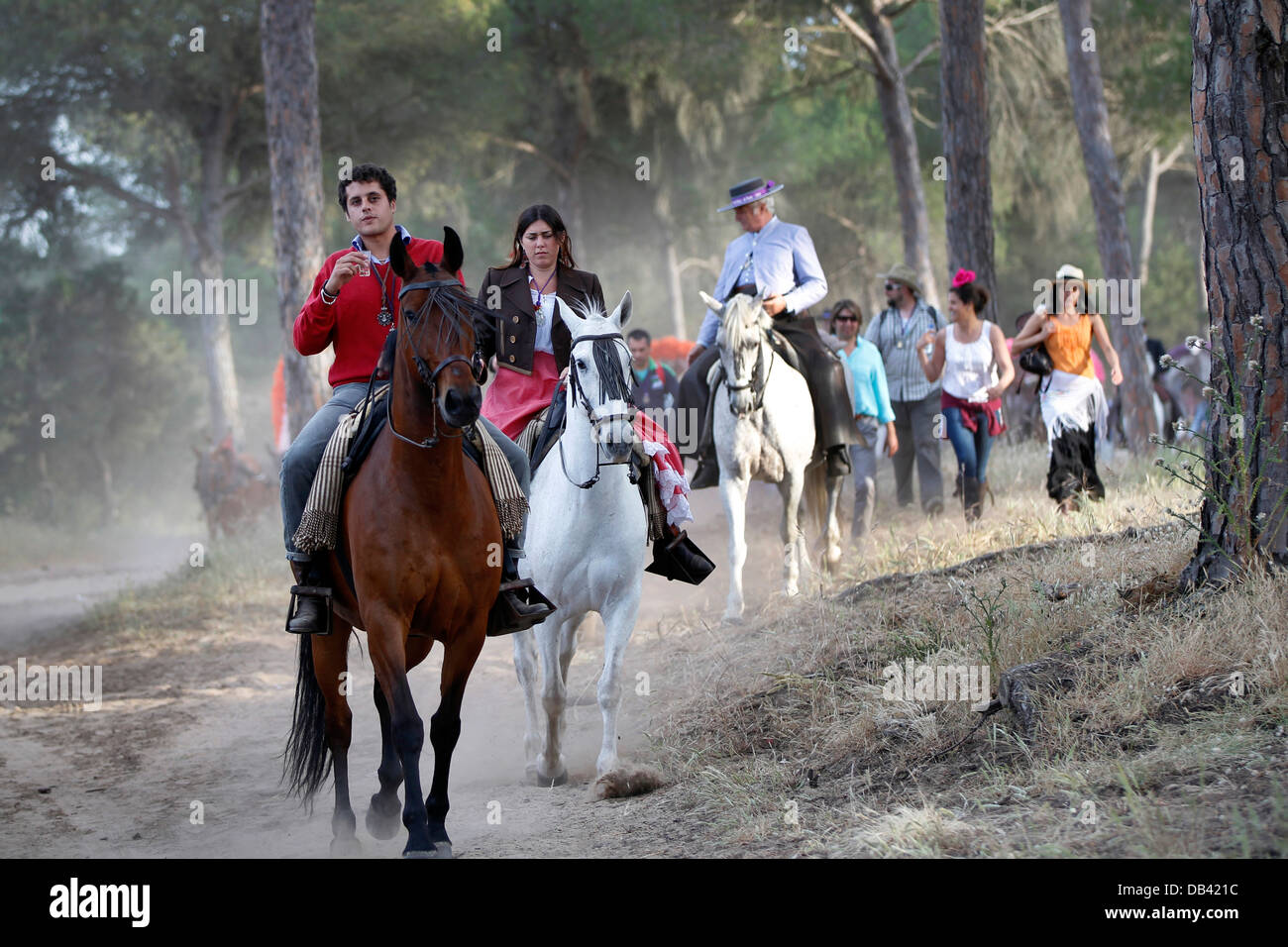 Horse riders in Andalusia Spain making the annual Catholic pilgrimage ...