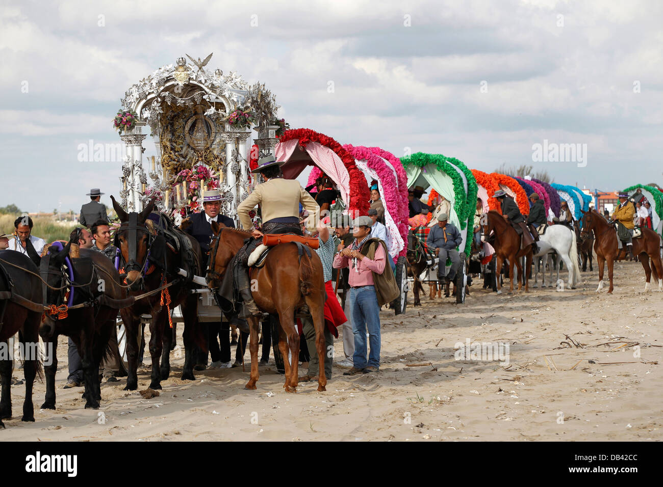Catholic pilgrims making the pilgrimage to the shrine in El Rocio ...