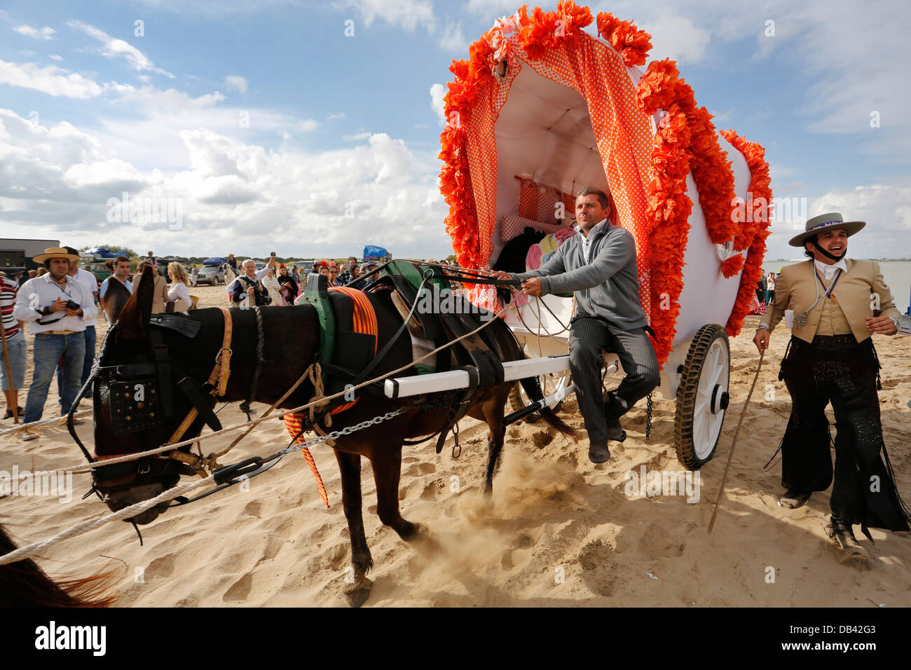 Traditional Spanish gypsy horse-drawn caravans, making the pilgrimage ...