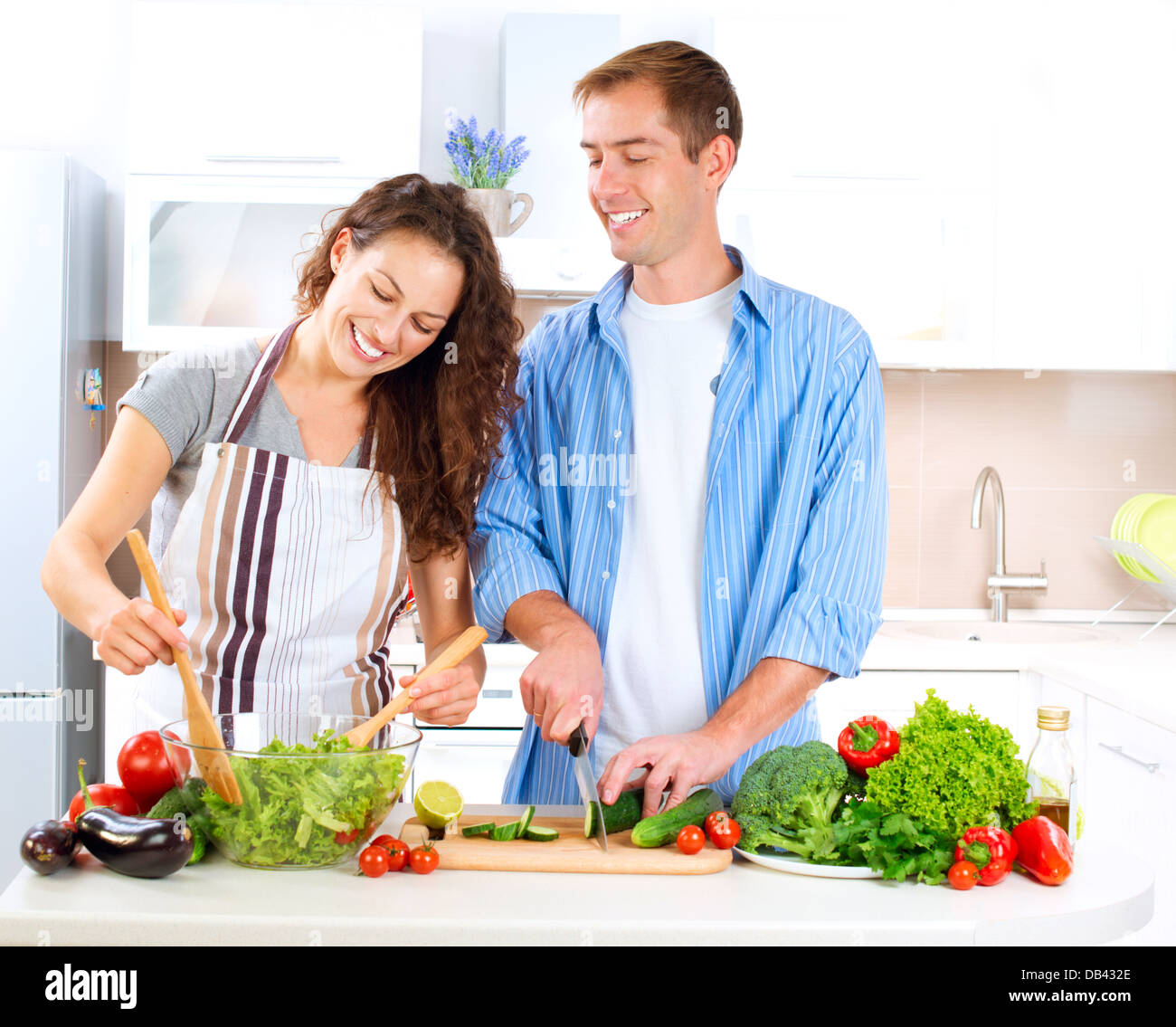 Happy Couple Cooking Together. Dieting. Healthy Food Stock Photo - Alamy