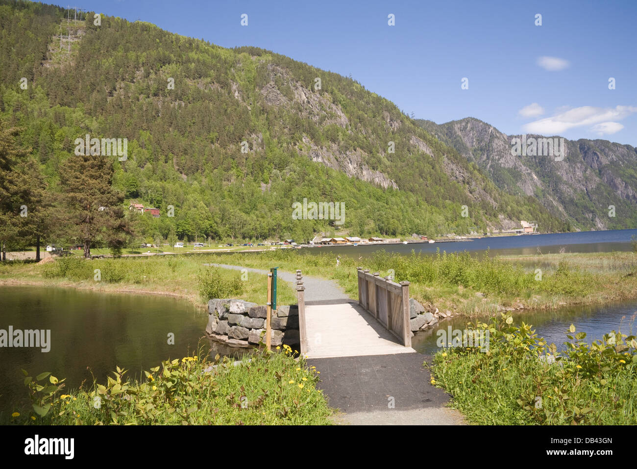 Dalen Telemark Norway Europe View across delta where the river Tokke ...