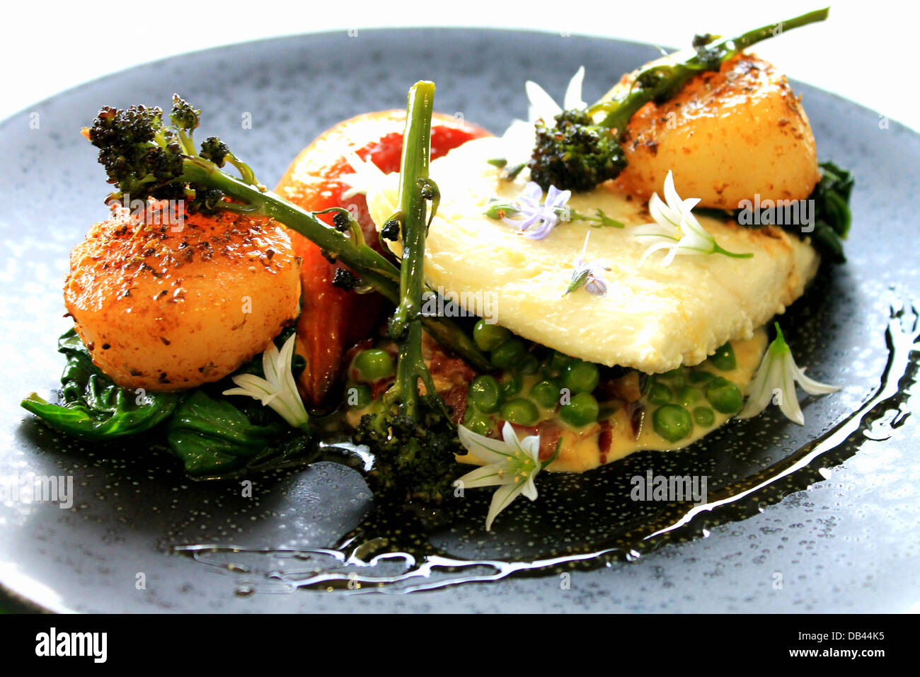 Halibut, Scallop, Wild Garlic, Petite Pois a la Francaise, Sprouting ...
