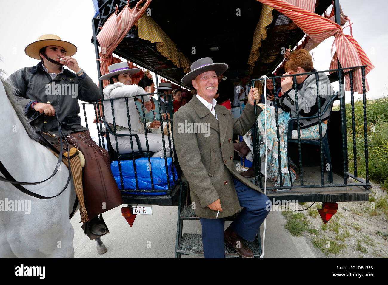 Spanish Catholic pilgrims traveling in a caraven and making the annual ...