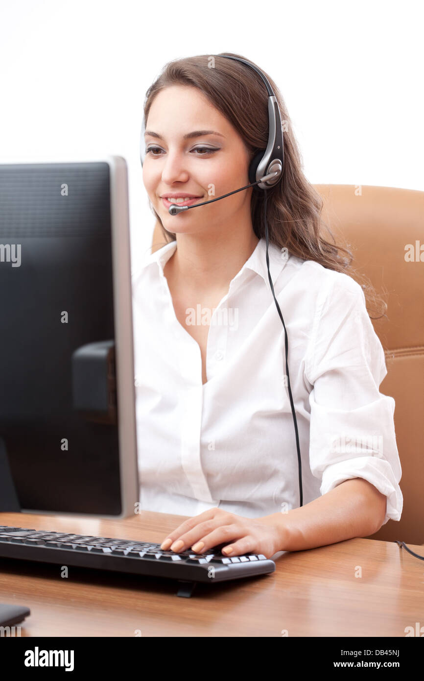 Portrait of a cute young brunette office girl Stock Photo - Alamy