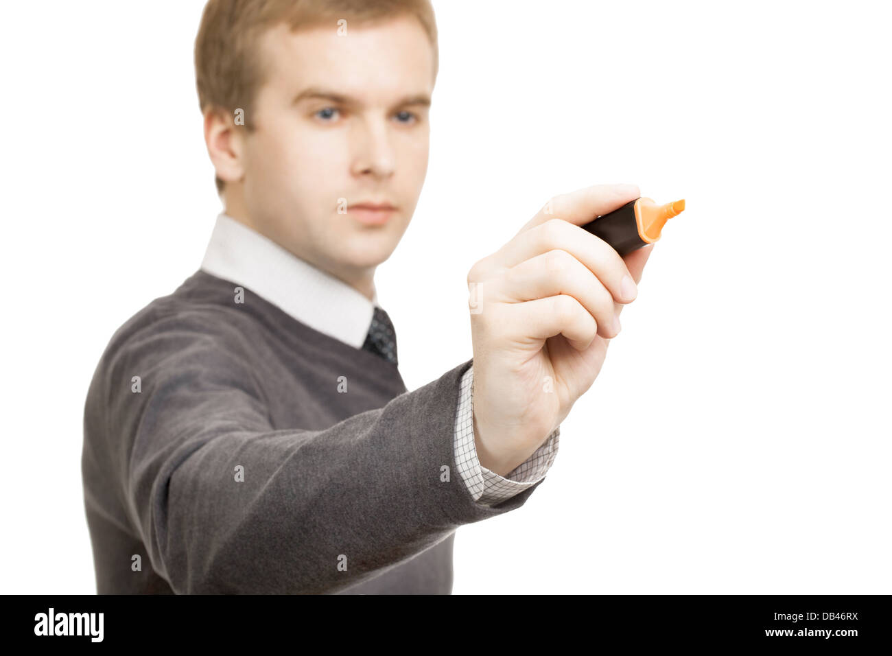 Man writing any text with marker on transparent surface Stock Photo - Alamy