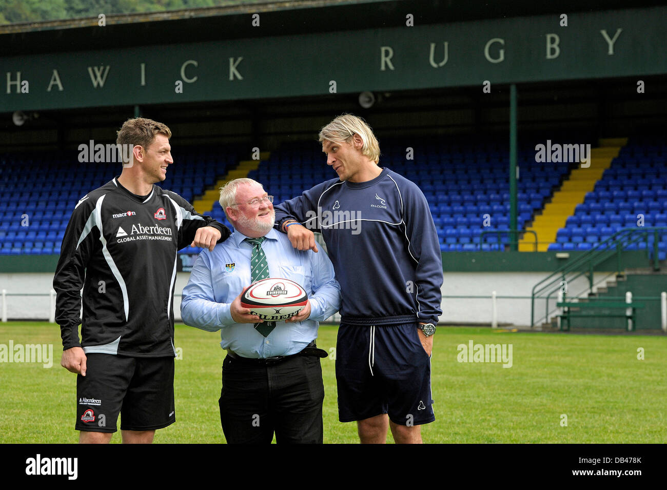 HAWICK, SCOTLAND - JULY 23: Newcastle Falcons' Scott MacLeod (right ...