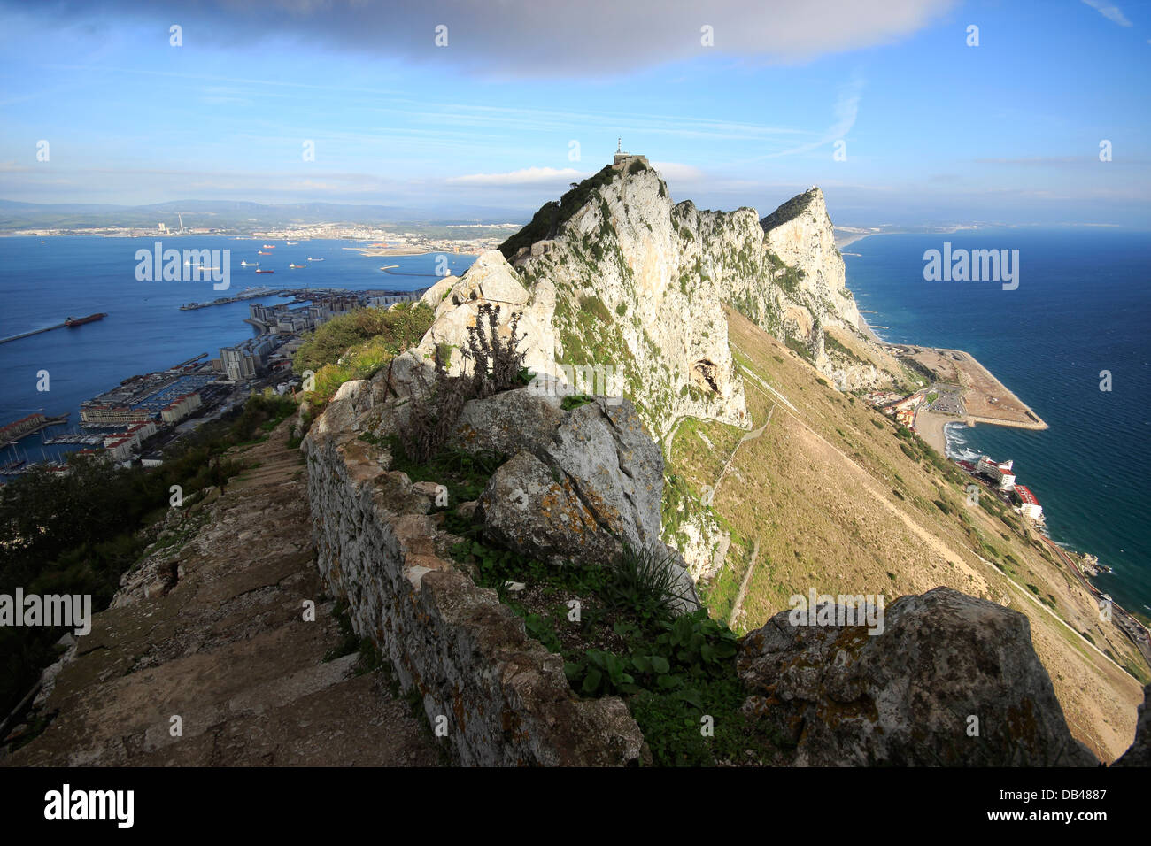 Rock of Gibraltar panoramic view, overlooking Catalan Bay and the Bay ...