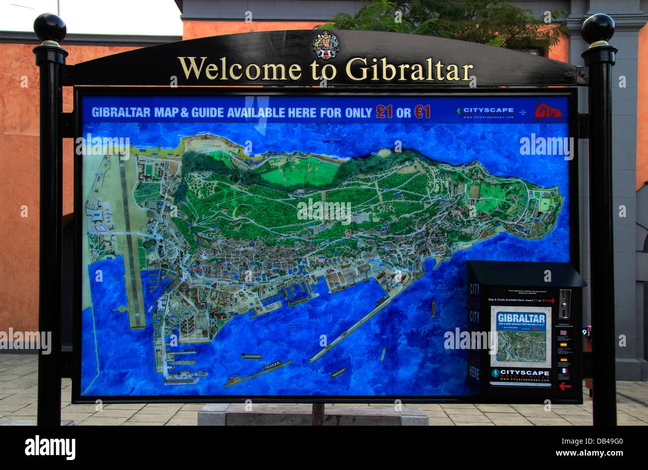 Welcome to Gibraltar map & guide, information board Stock Photo - Alamy