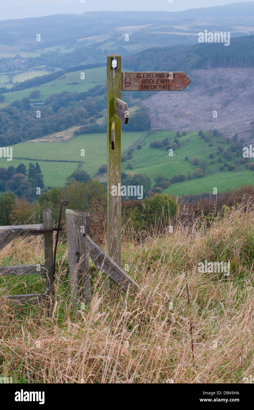 Wooden fingerpost marking Cleveland Way National Trail in beautiful ...