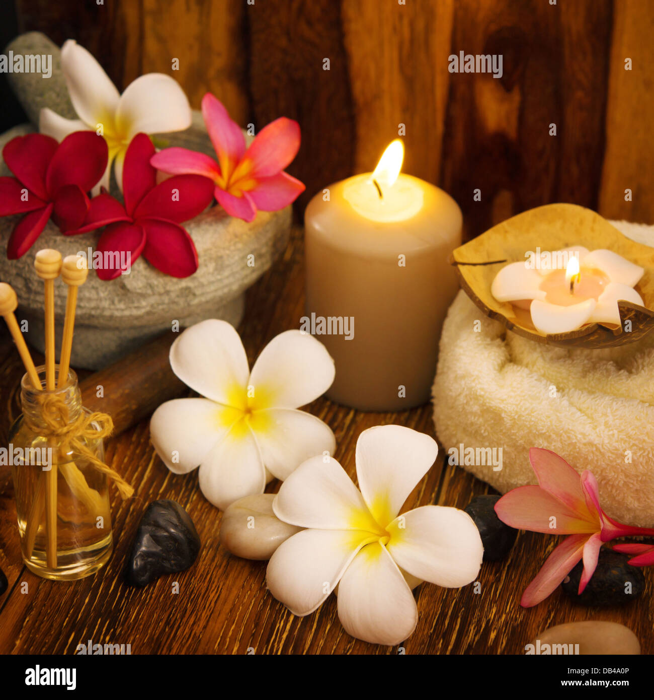 Outdoor spa massage setting Stock Photo - Alamy
