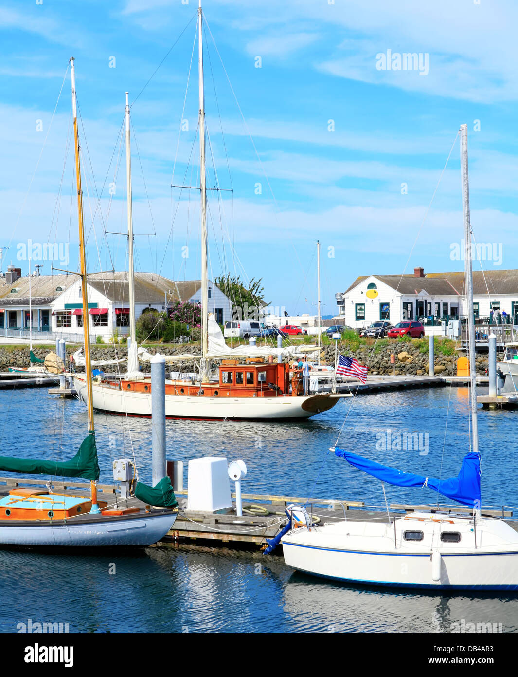 Port Townsend, WA. Downtown marina with boats and historical buildings ...
