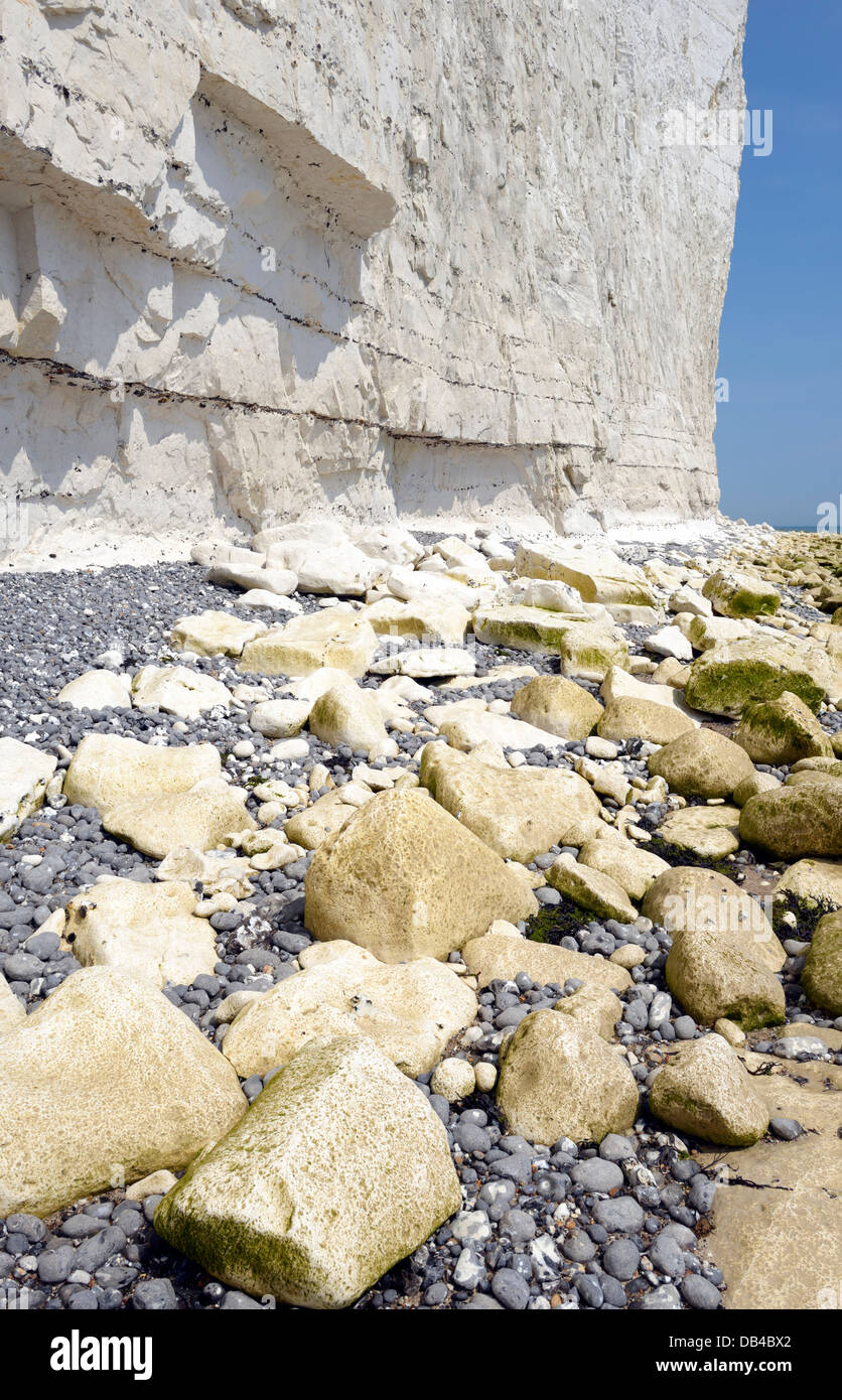 Coastal erosion - undercutting of a section of chalk cliffs, East ...