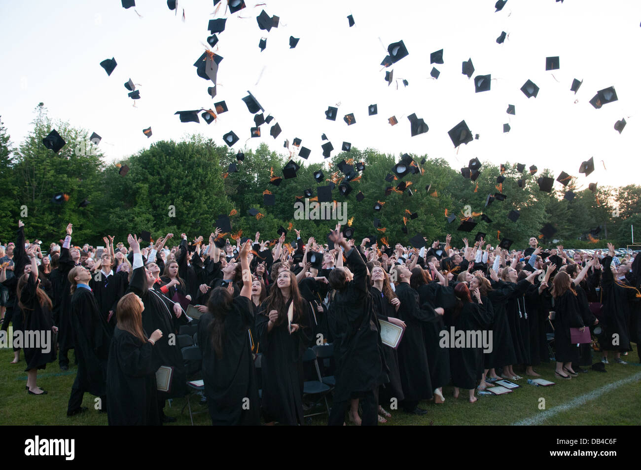 High school Graduation ceremony Montreal Canada, students throwing hats ...