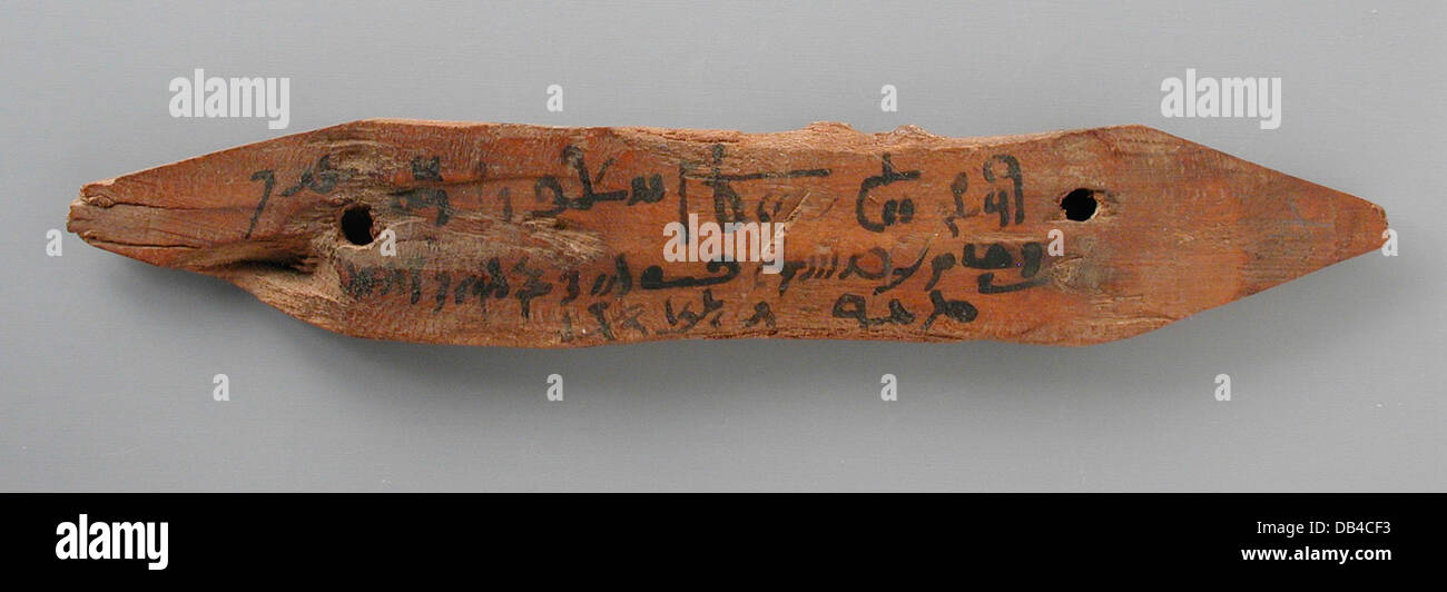 This mummy label features a tabula ansata shape and a demotic ...