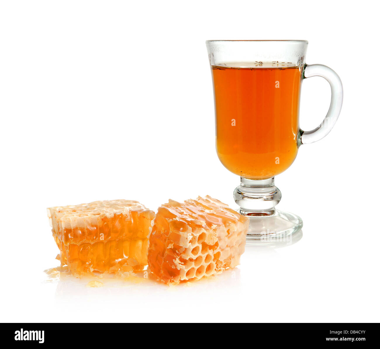 Hot tea in glass cup with honey on white background Stock Photo - Alamy
