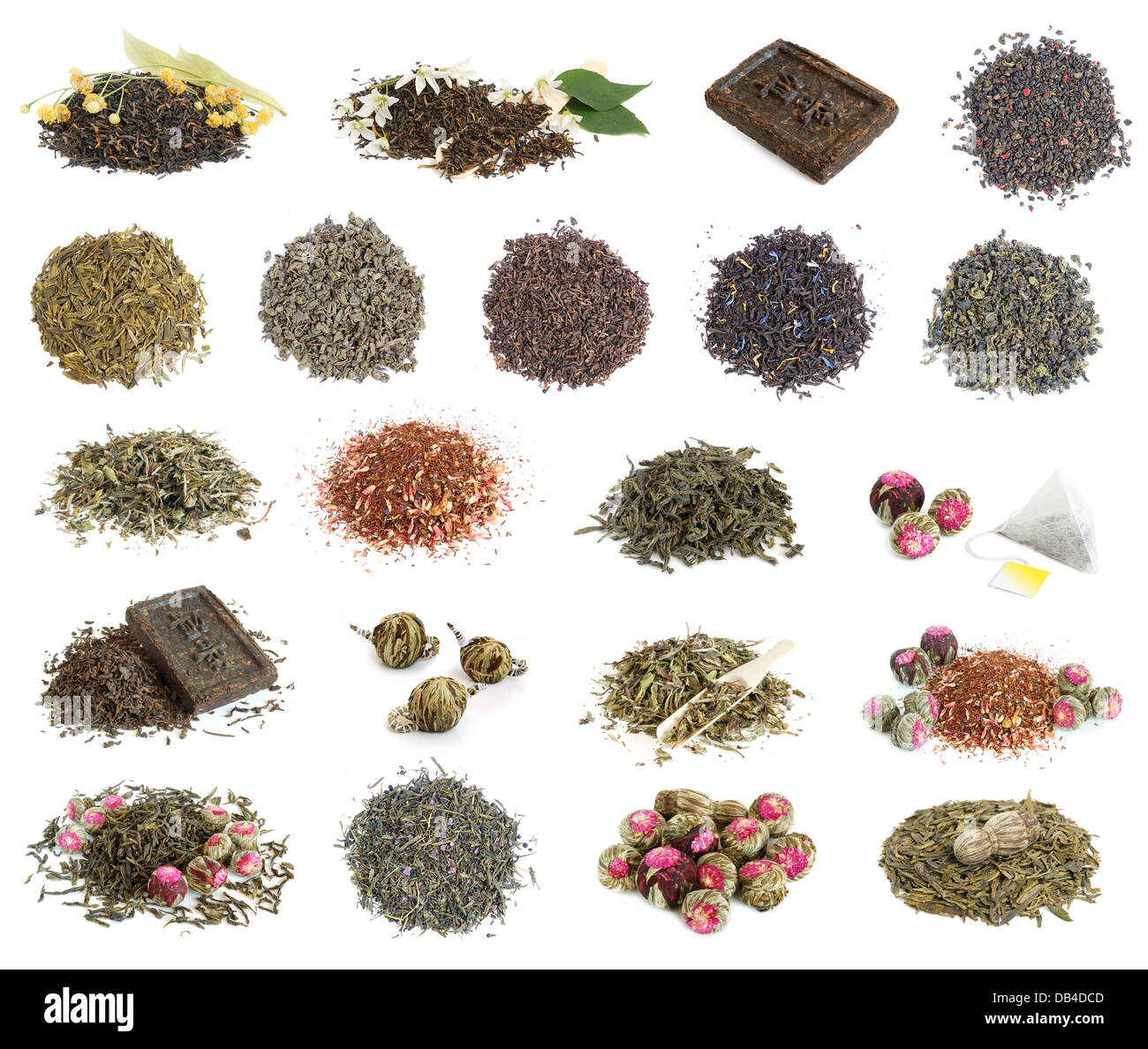 Big tea leaves collection on white background Stock Photo - Alamy