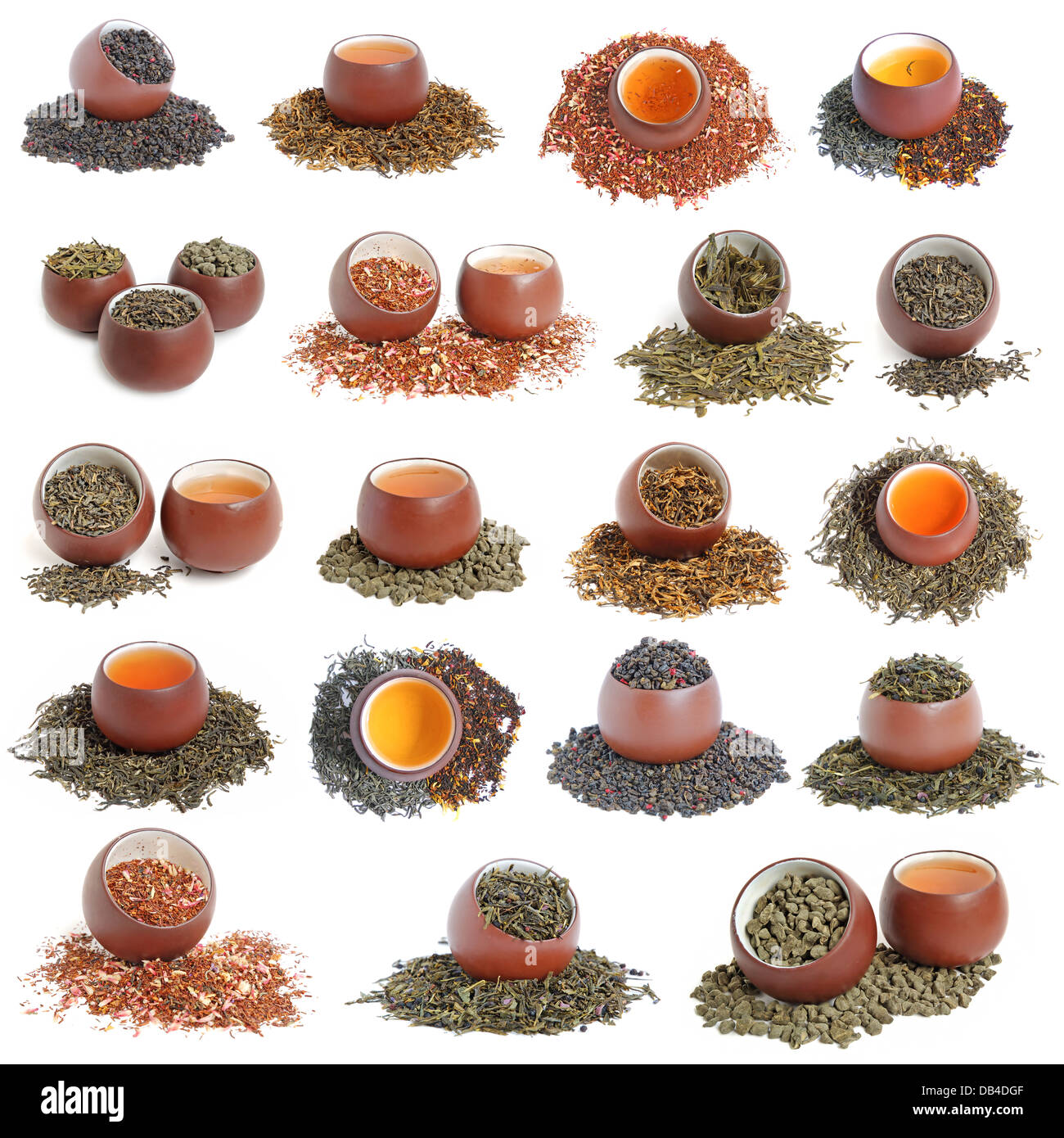 Big chinese tea collection on white background Stock Photo - Alamy