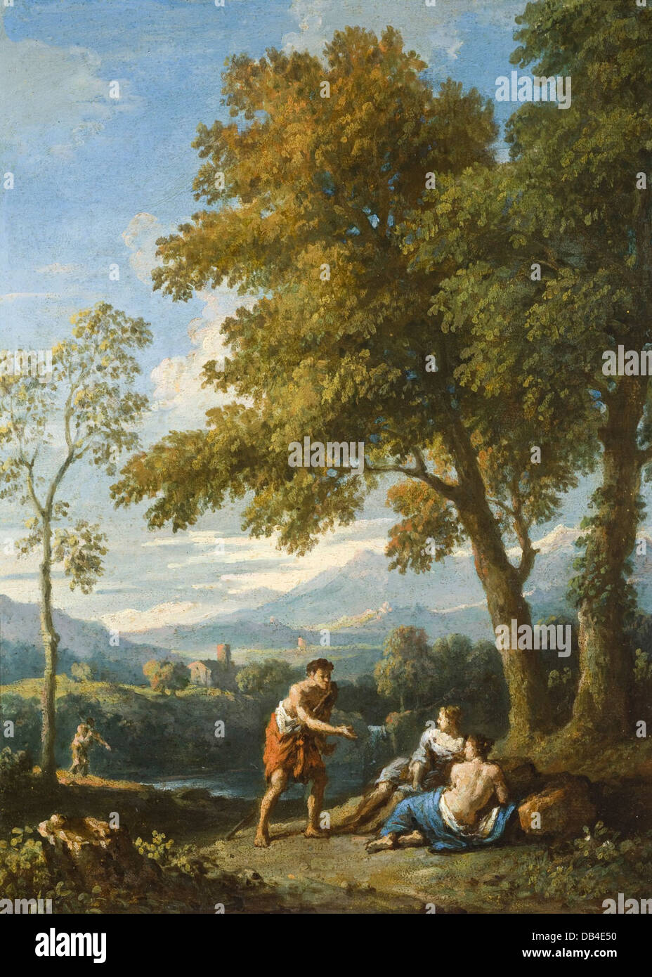 This painting offers a view of the Roman Campagna, featuring figures in ...