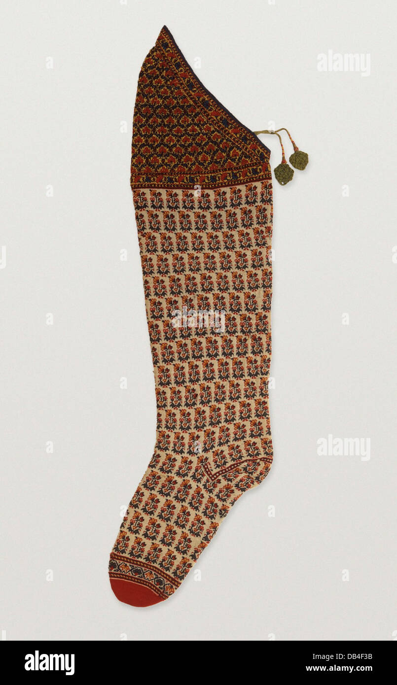 Pair of stockings, a textile artifact from the 16th century, showcasing ...