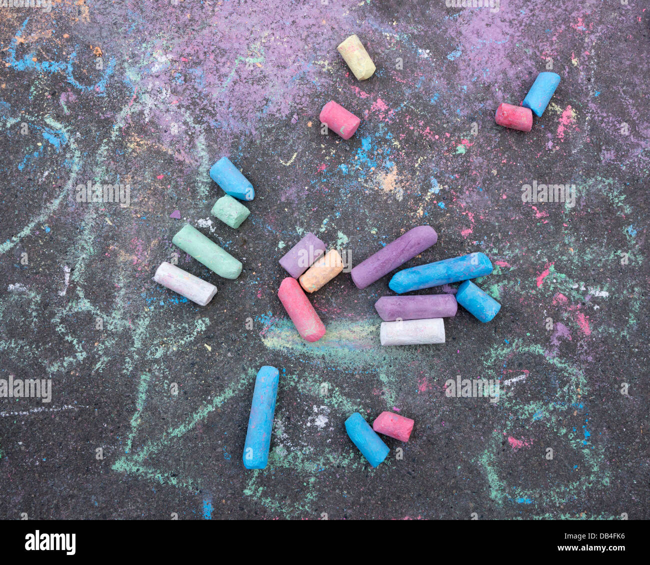 Colorful pieces of chalk on the street Stock Photo - Alamy