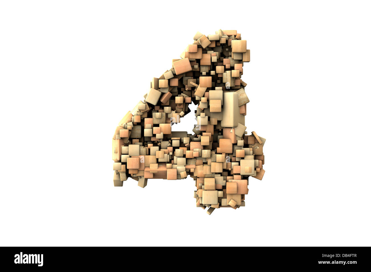 Number four shape build with wood particles, over white background ...