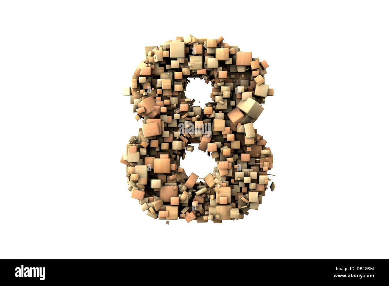 Number eight shape build with wood particles, over white background ...