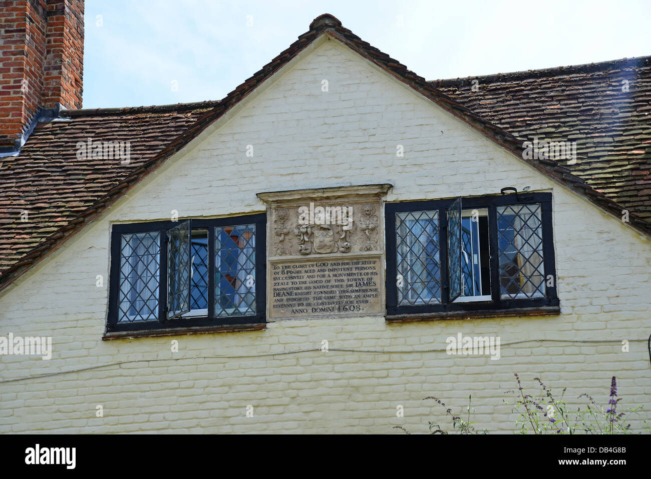 Plaque on 17th century James Deane almshouses, London Road, Basingstoke ...